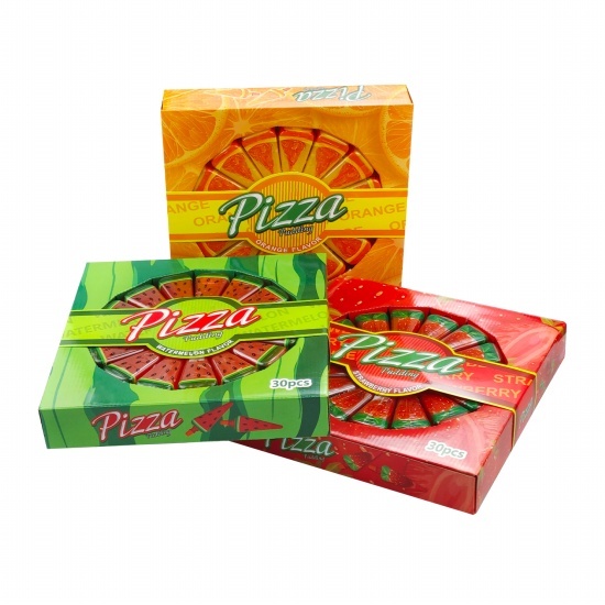 Pizza-shaped fruit jelly (strawberry, watermelon, orange)